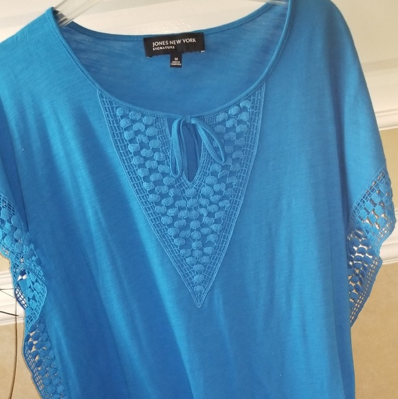 Jones New York | Tops | Deep Ocean Blue Embroidered Top | Poshmark